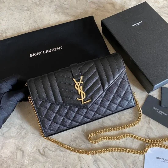 Fake YSL Saint Laurent Monogram Envelope Chain Woc Wallet White Replica ...