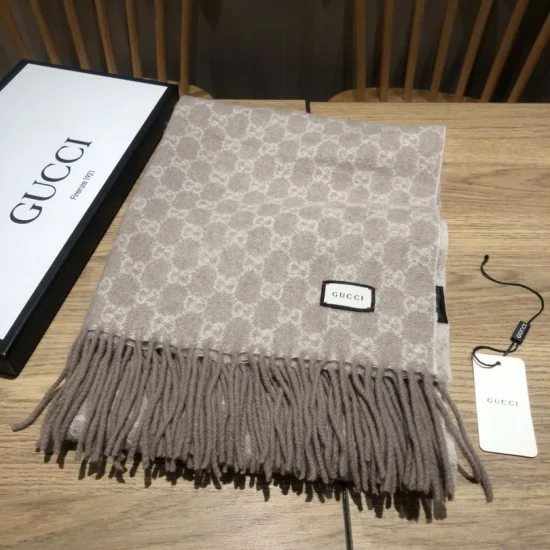 Fake Gucci classic double-faced cashmere scarf Gray Replica For Men & Women