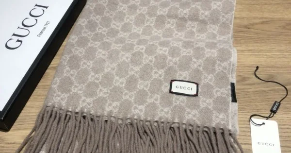 Fake Gucci classic double-faced cashmere scarf Gray Replica For Men & Women